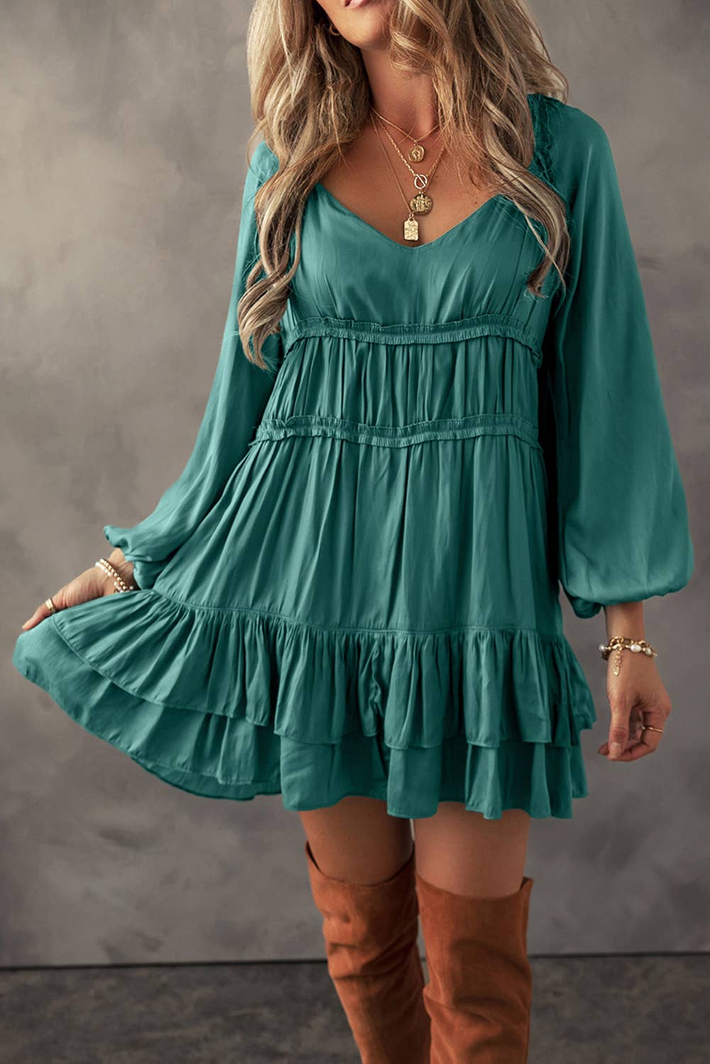 Tiered Ruffled Puff Sleeve Loose Fit Mini Dress – Wiley Mae Whimsies